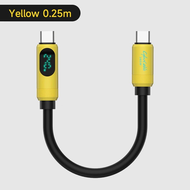USB-C кабель Hagibis с дисплеем, желтый, 0.25 м, 240 Вт
