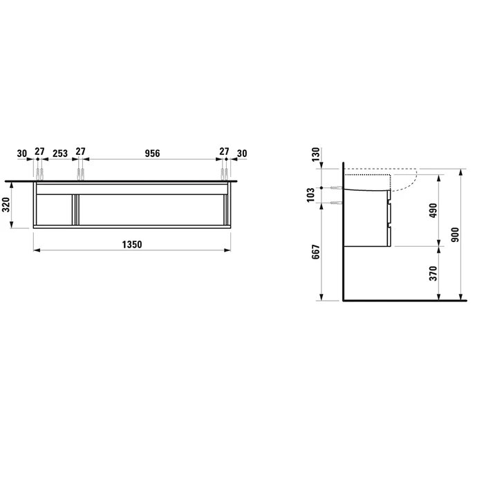 Laufen Alessi One Раковина 1600х500х165мм с 1 отв. под смеситель, полка справа покр LLC цвет: белый