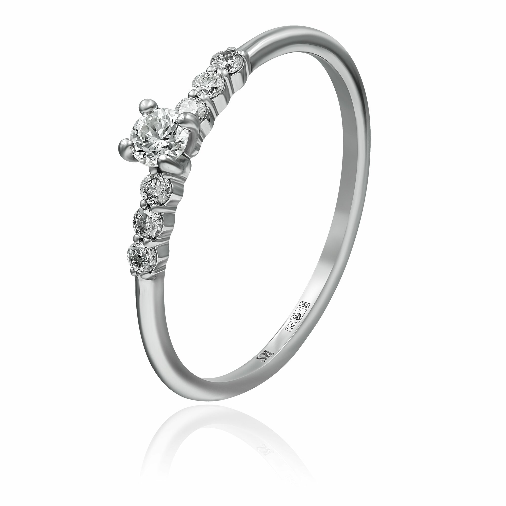 Кольцо помолвочное, белое золото, 585 проба, родирование, бриллиант