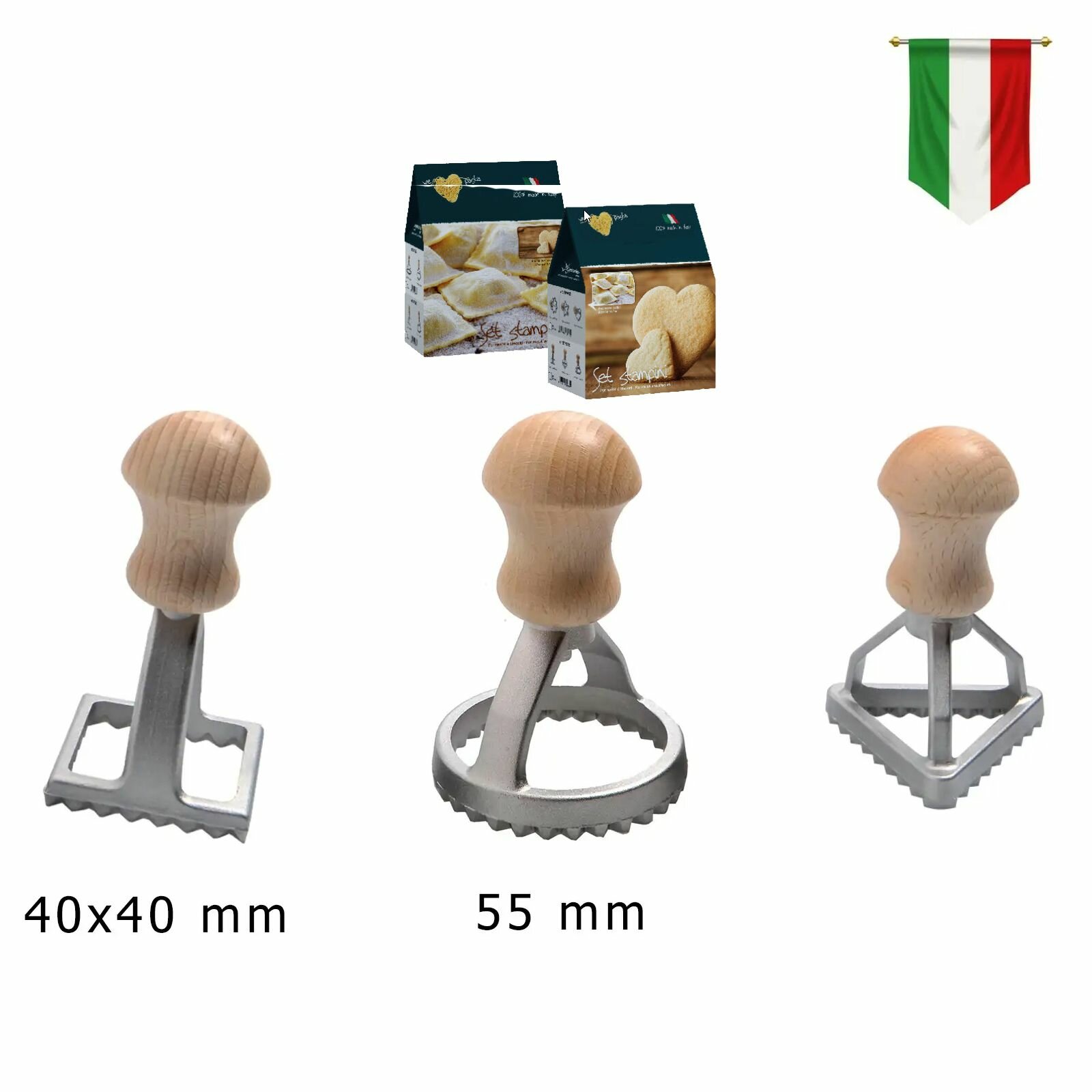 Набор из трёх штампов для равиоли круглый квадратный и треугольный