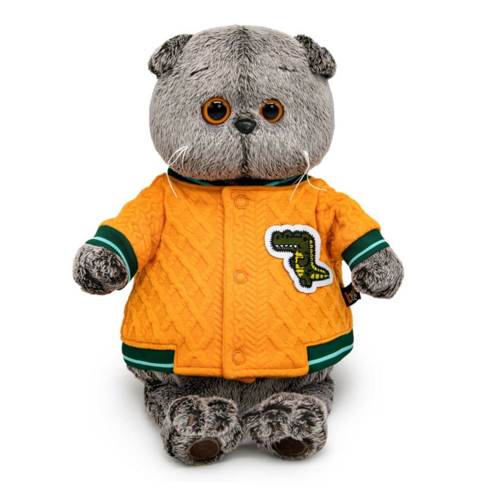 Мягкая игрушка Басик и Ко «Кот Басик», в бомбере с крокодилом, 19 см.