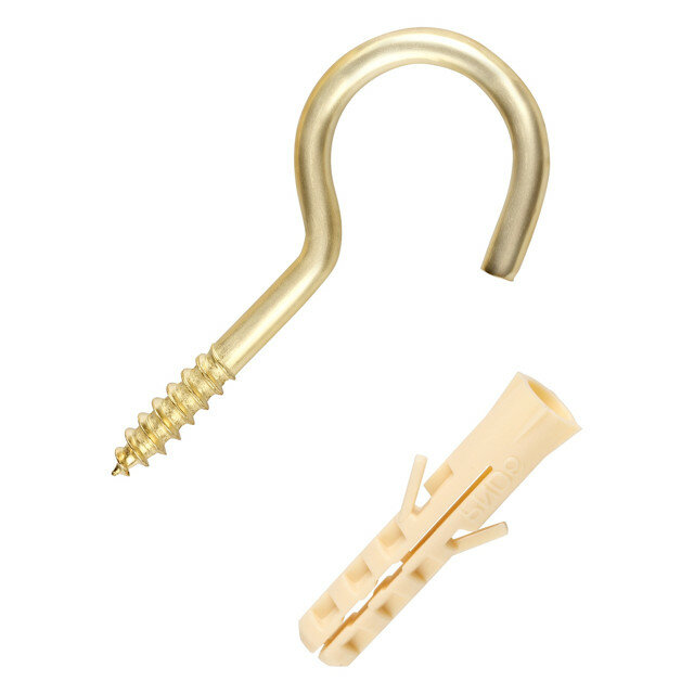 Шуруп-полукольцо латунь 3,6x40 мм с дюбелем, комплект 2 шт для крепления мебели