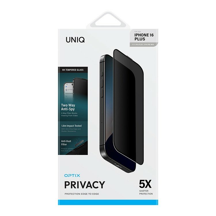 Uniq стекло антишпион для iPhone 16 Plus - OPTIX Privacy Clear/Black (+installer)