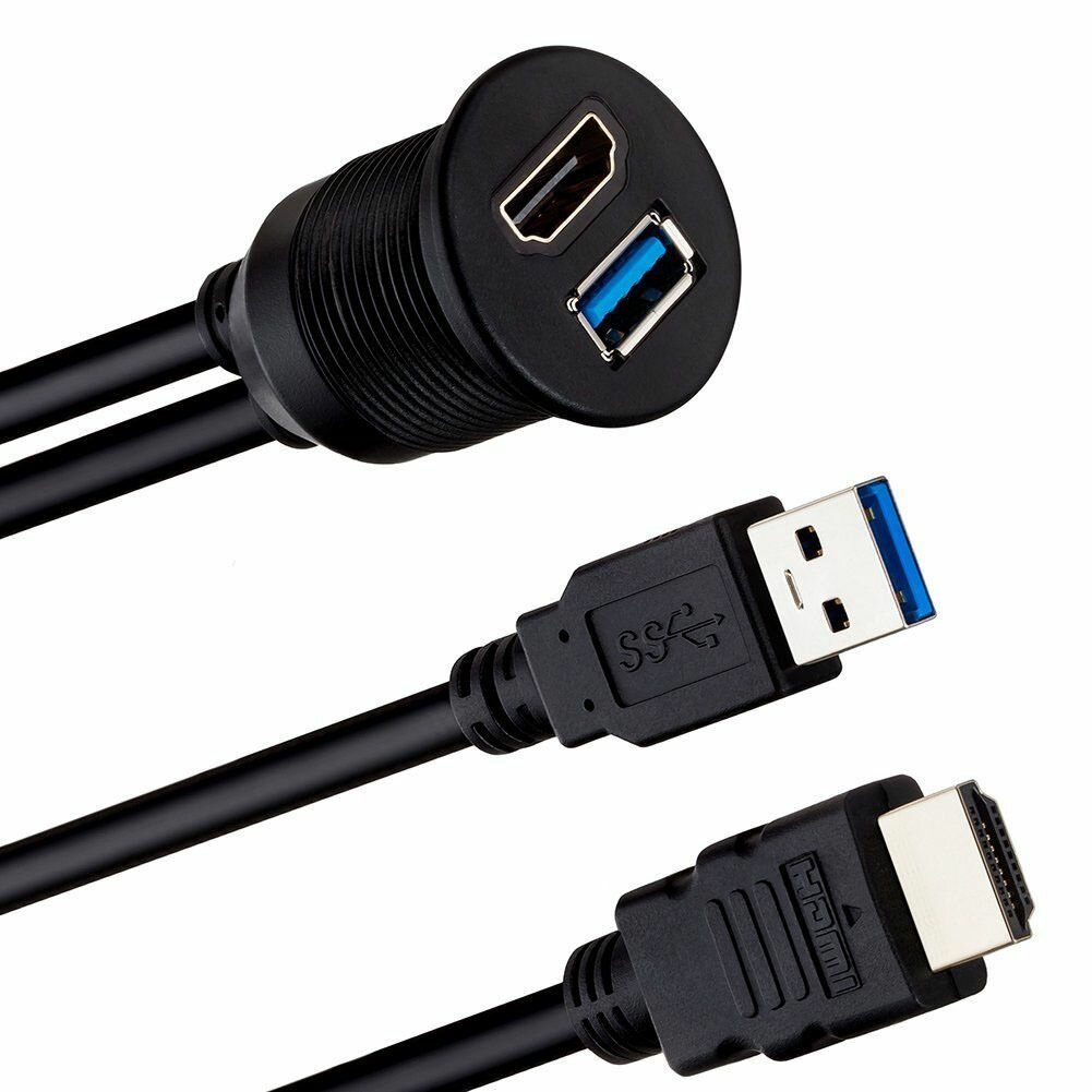 2-портовый комбинированный USB3.0+HDMI удлинитель встраиваемый резьбовой 26 мм 100 sm