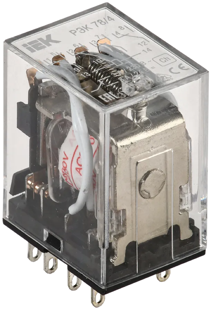 Реле промежуточное IEK / ИЭК РЭК 78/4, серебросодержащие контакты, 20.5x42x27мм, 3А 220В АC, RRP20-4-03-220A / электрика