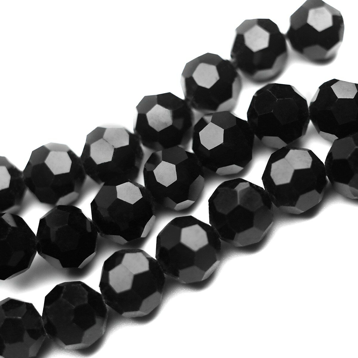 Бусины стеклянные круглые 30 шт, граненые, цвет черный, 10 мм