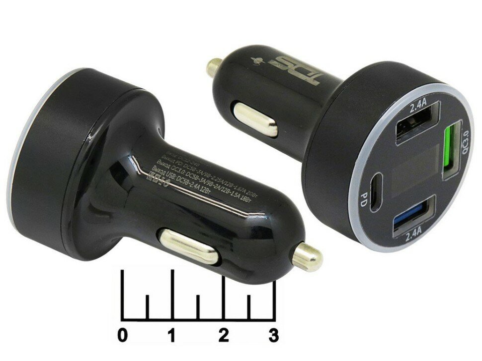 Автомобильное зарядное устройство 3USB+Type C гнездо 5V3A/9V2A/12V1.5A + вольтметр TS-CAU71A