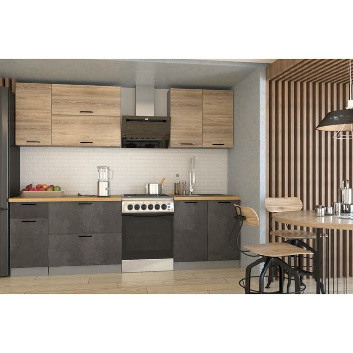 Кухонный гарнитур прямой «лофт 22», 2000×600 мм, цвет серый/рустик натуральный/бетон тёмный/дуб бунратти