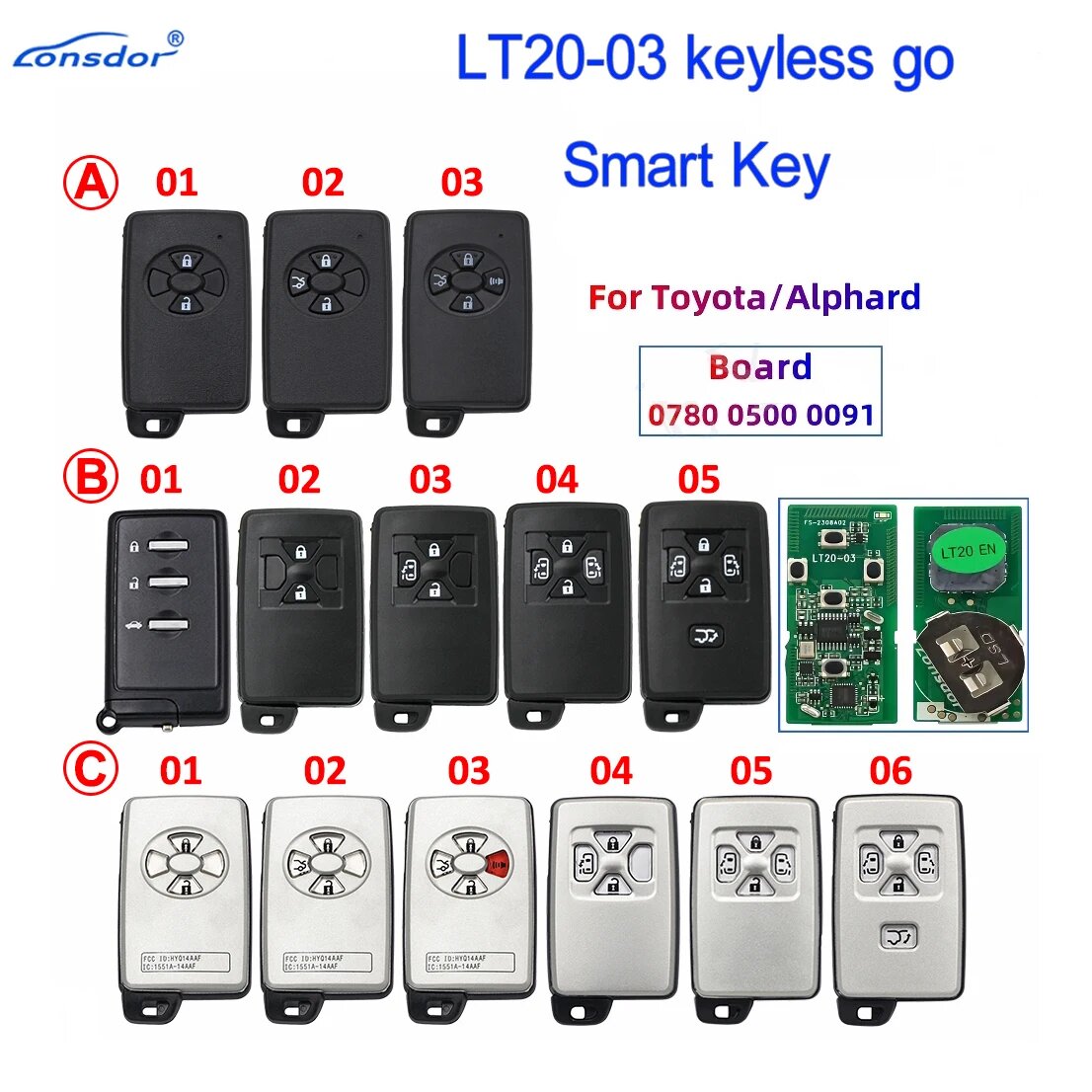 Lonsdor LT20-03 Board 0780 0500 0091 универсальный смарт-ключ дистанционного управления для Toyota Previa Alphard Vellfire Subaru с 4D 8AChip 02, C