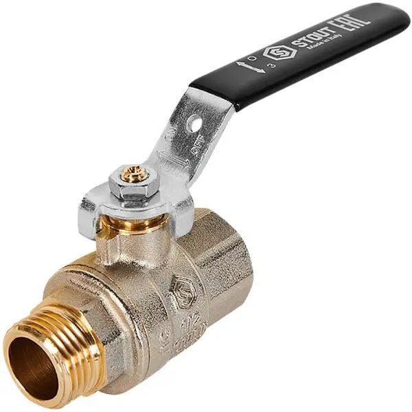 Кран шаровой прямой Stout SVB-0003 DN15 PN40 1/2" ВР-НР ручка рычаг латунь