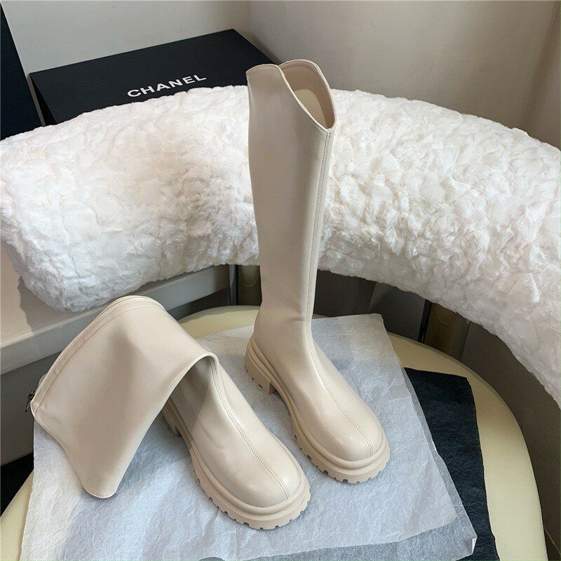 Длинные сапоги на толстой подошве, женские, осень-зима 2025, новые коричневые модные сапоги на толстом каблуке, длинные узкие сапоги, рыцарские сапоги для женщин