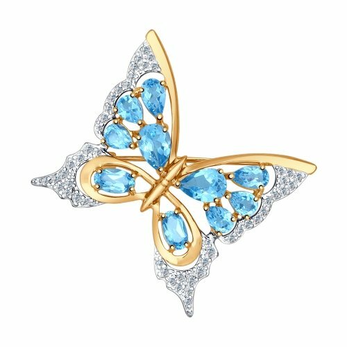 Брошь, золото, 585 проба, топаз