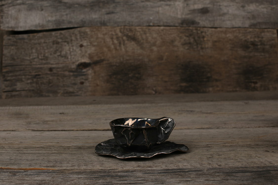 Кофейная пара "Нефть", черная с платиной, EVGENIYA KRYUKOVA 2500мл