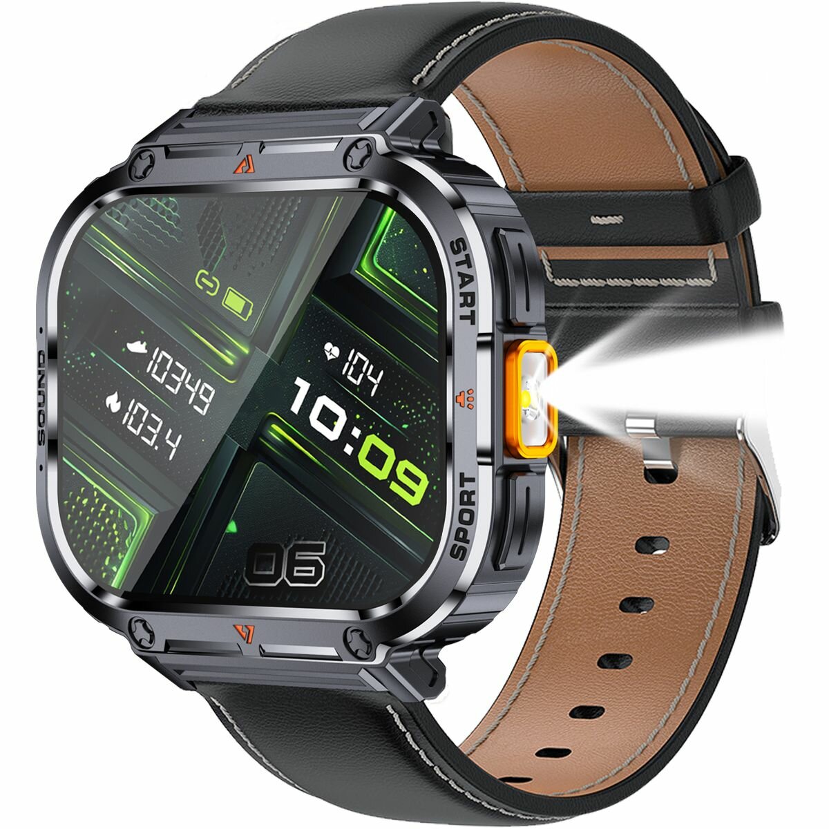 Часы смарт мужские smart watch 2.01'большой экран, Оксиметрия сердечного ритма, фитнес трекер, Светодиодный фонарик для iOS Android