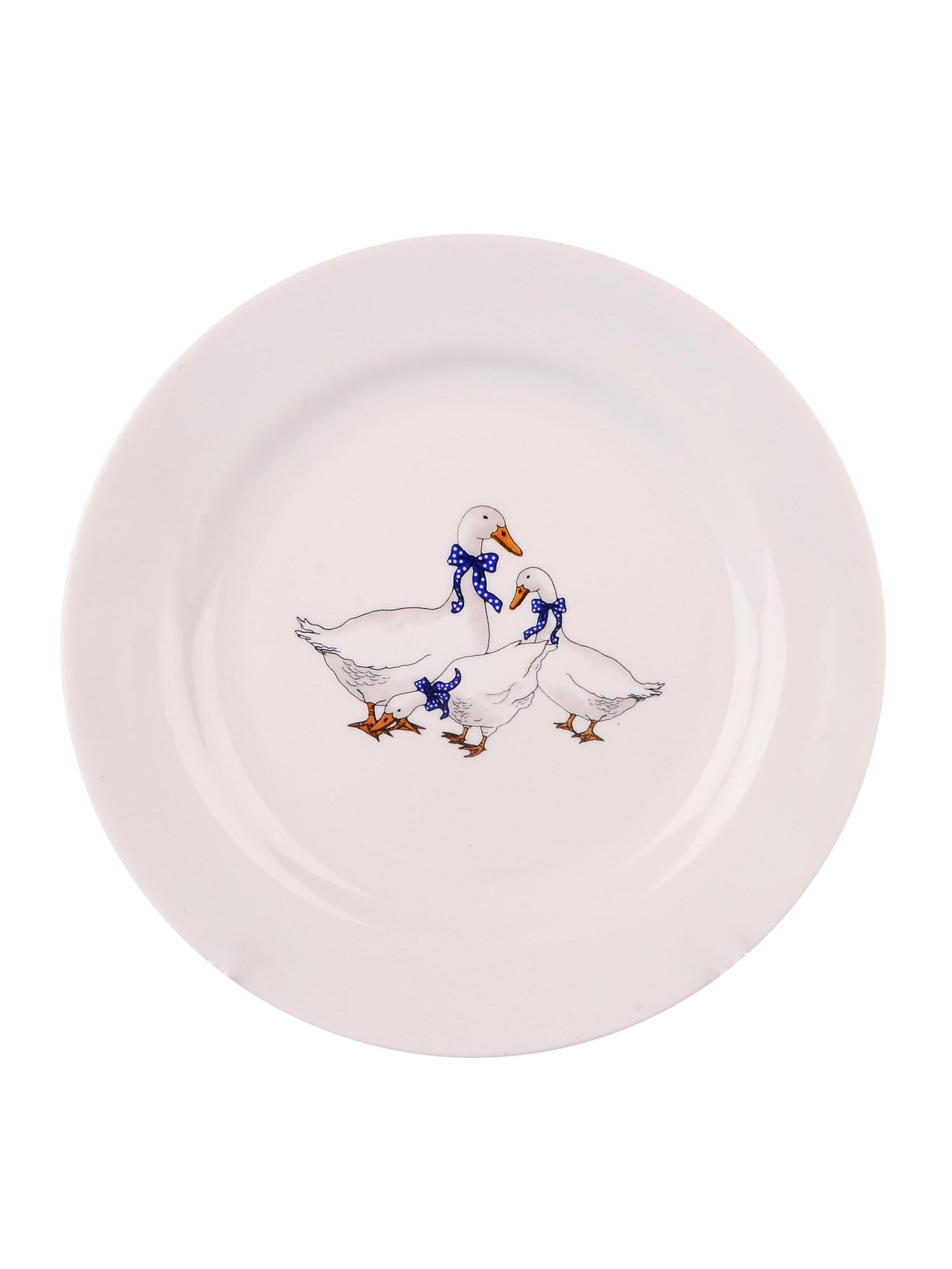 Набор фарфоровых тарелок мелких 175 мм. "Гуси" новые, гладкий край, Дулево 4 шт.