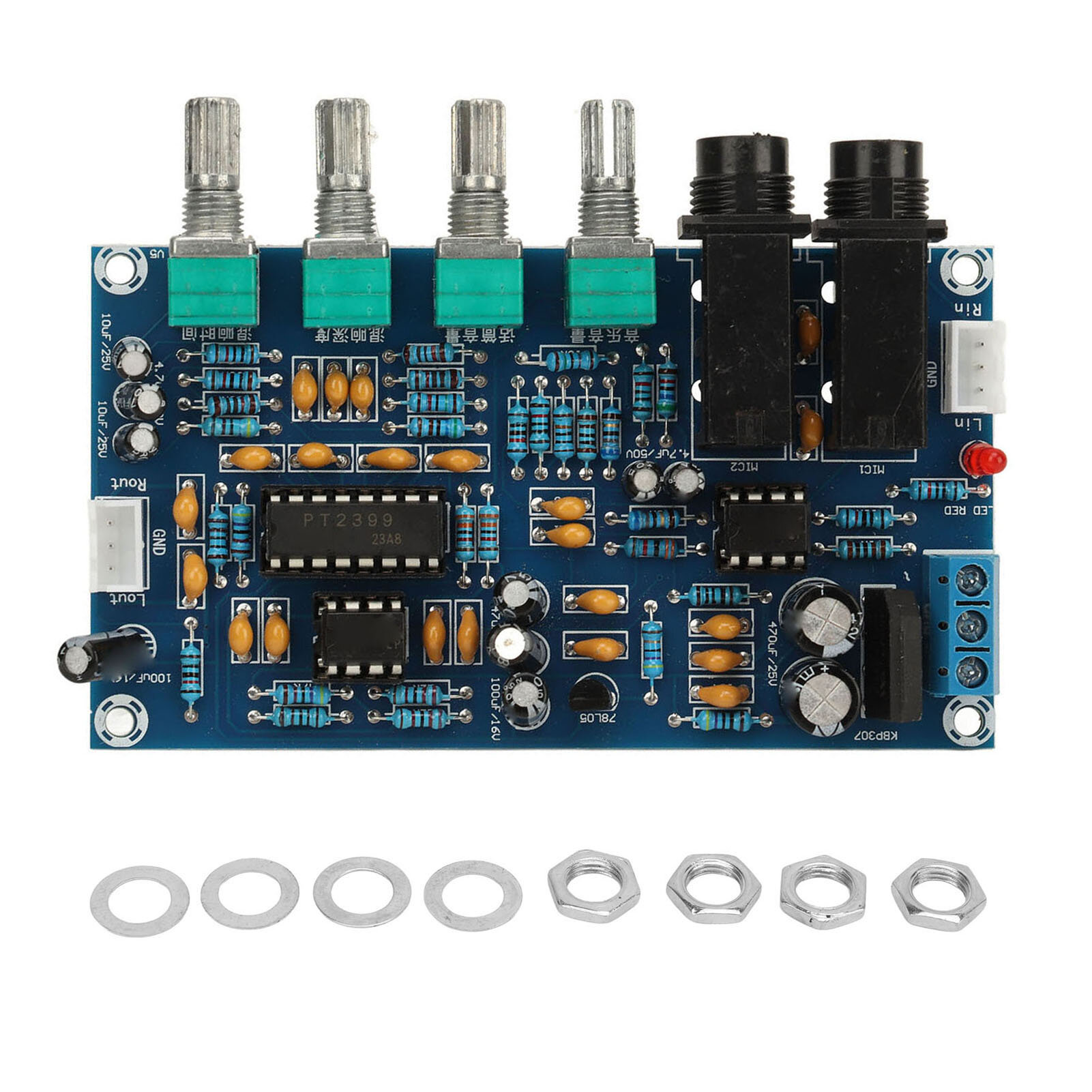 Плата реверберации для микрофона, пластина реверберации, микросхема PT2399, печатная плата, электронные компоненты, двухканальная, 12 В переменного тока.