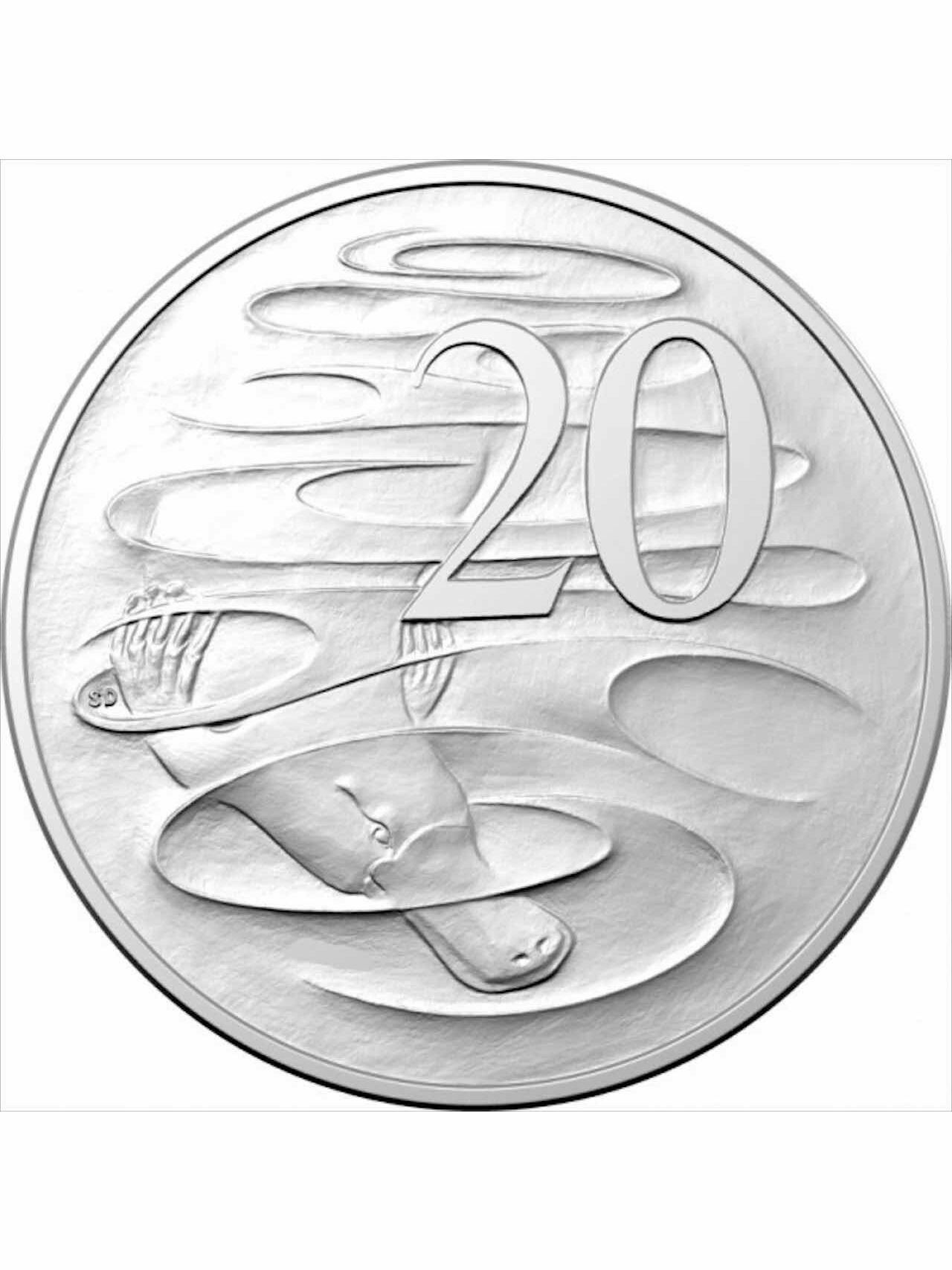 Коллекционная монета 20 центов. Карл III. Австралия 2024 UNC