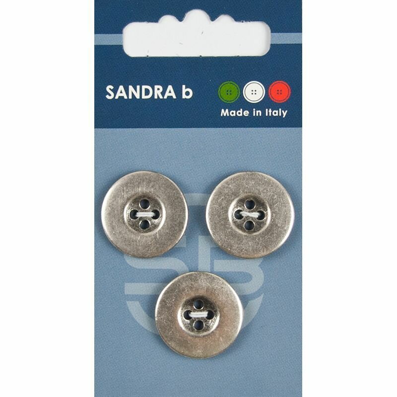 Пуговицы Sandra b Серебристые, 4 отверстия, 3 шт