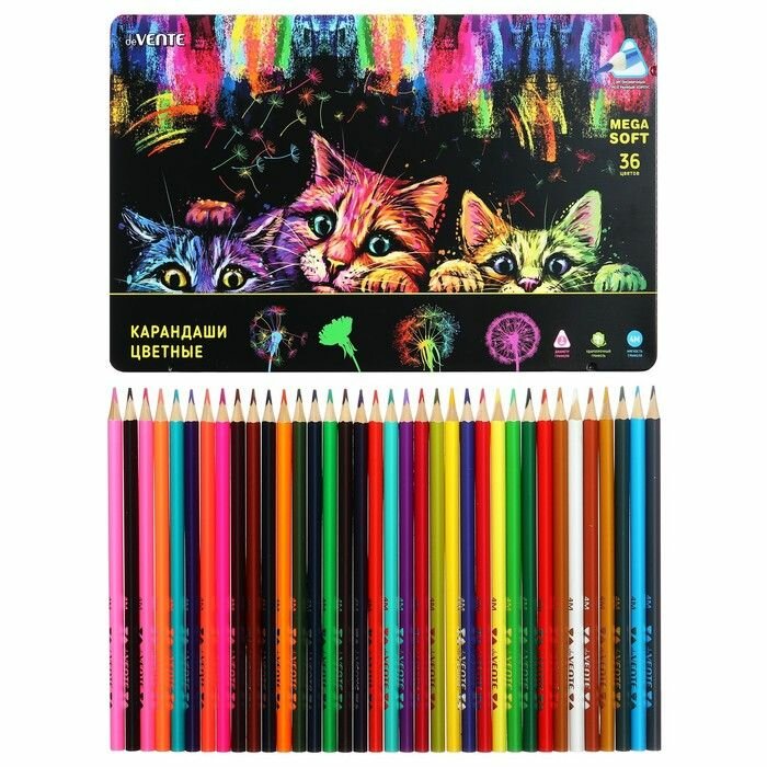 Цветные карандаши deVENTE 36 цветов, Trio Mega Soft, трехгранный корпус, 4M, 3 мм (5025340)