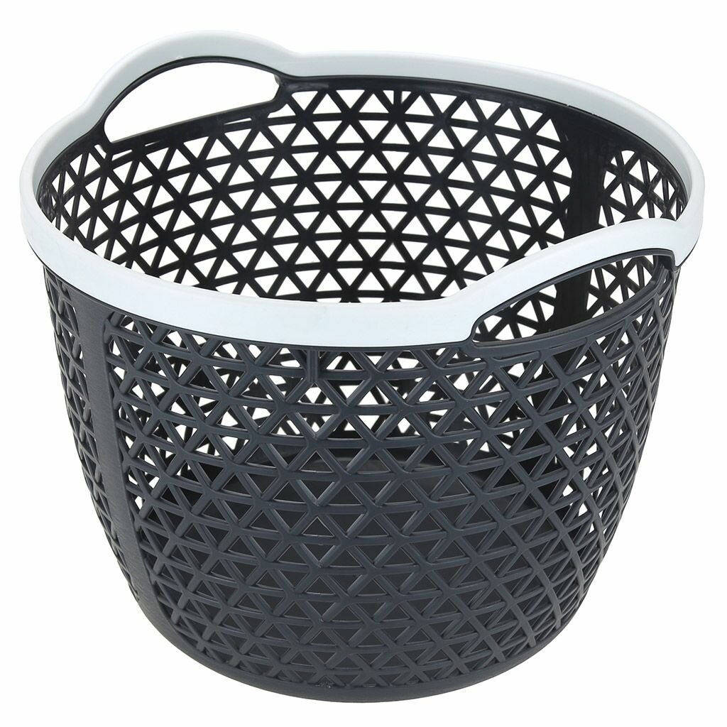 Корзина Домашняя Мода пластмассовая, для хранения, диаметр 25,5 см, высота 20,8 см, с ручками, графит