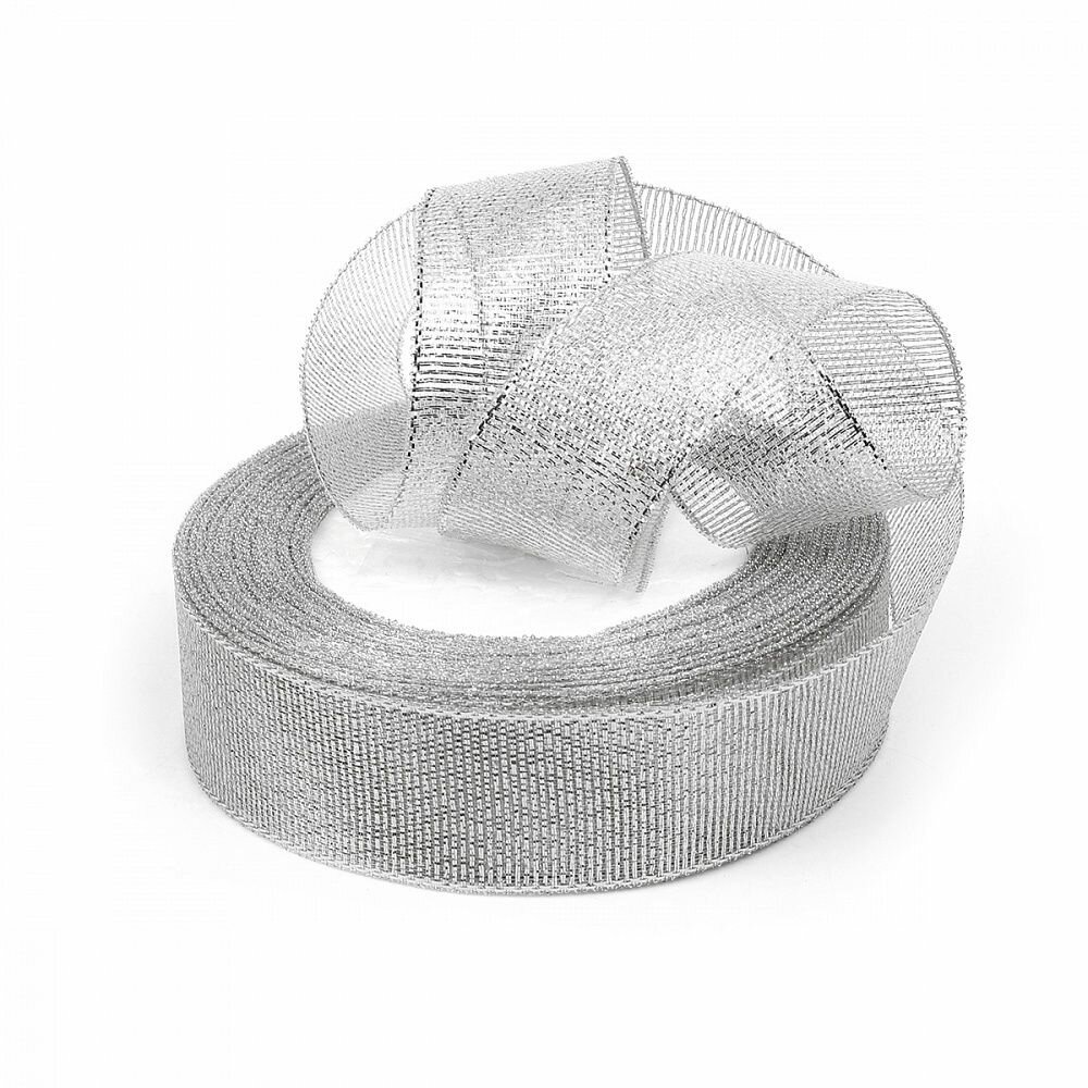 Парчовая лента Magic 4 Hobby серебристая, 25 мм, в индивидуальной упаковке, ролик 22,85+-1 м
