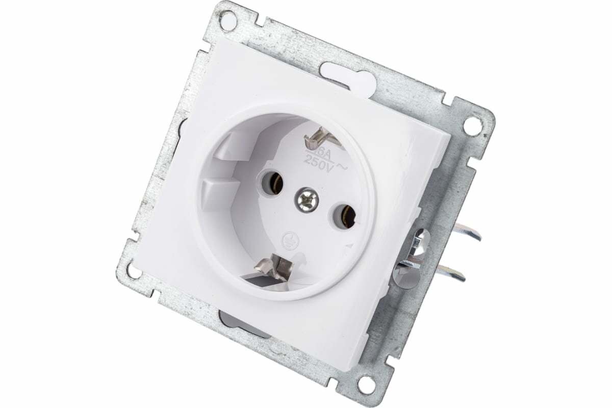 Розетка одноместная UNIVersal серия Афина с/з, с/у, 16А, 220В, белая, А0028