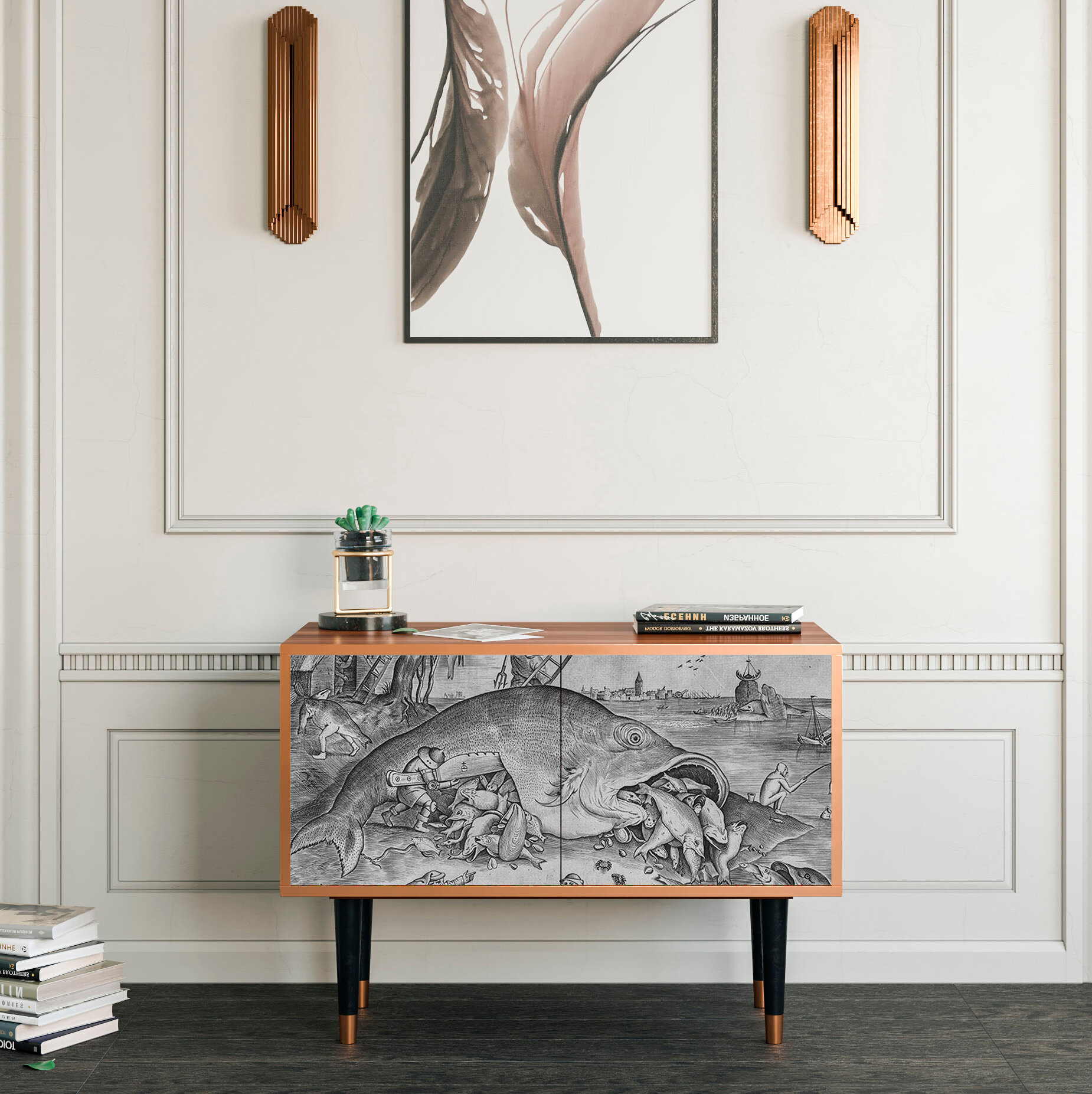 Комод - STORYZ - S1 Big Fish Eat Little Fish by Pieter Bruegel, Размер - 94 x 69 x 48 см, Цвет корпуса - , Орех