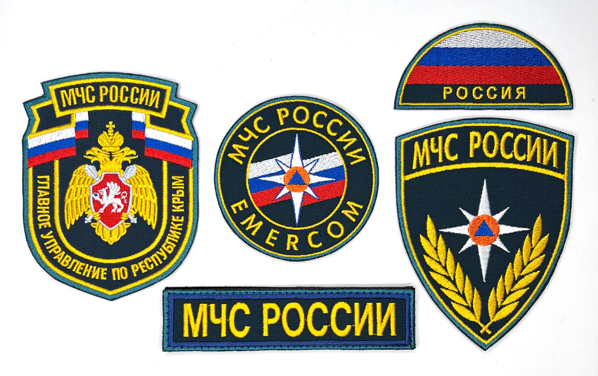 Шевроны и нашивка МЧС России главное управление по республике Крым нового образца вышитые, комплект из 5 штук