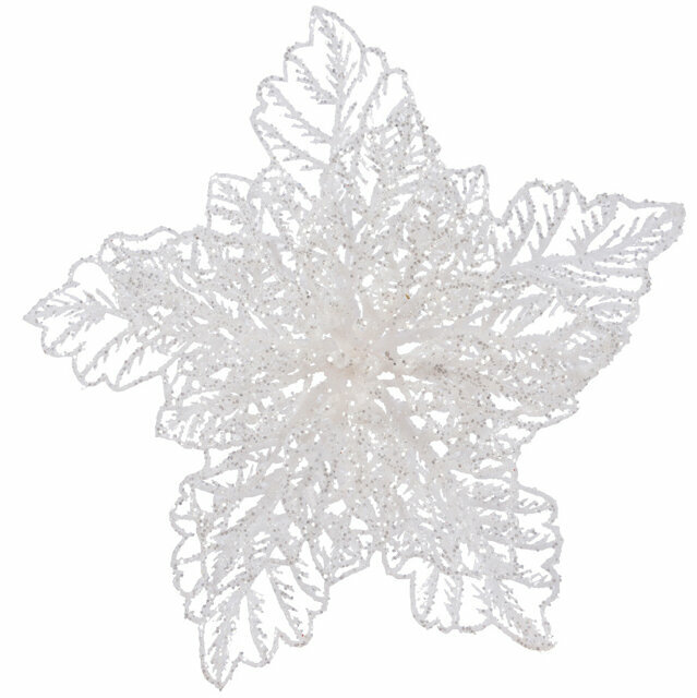 Пуансеттия Изящная 23 см белая, клипса, Kaemingk, 629437