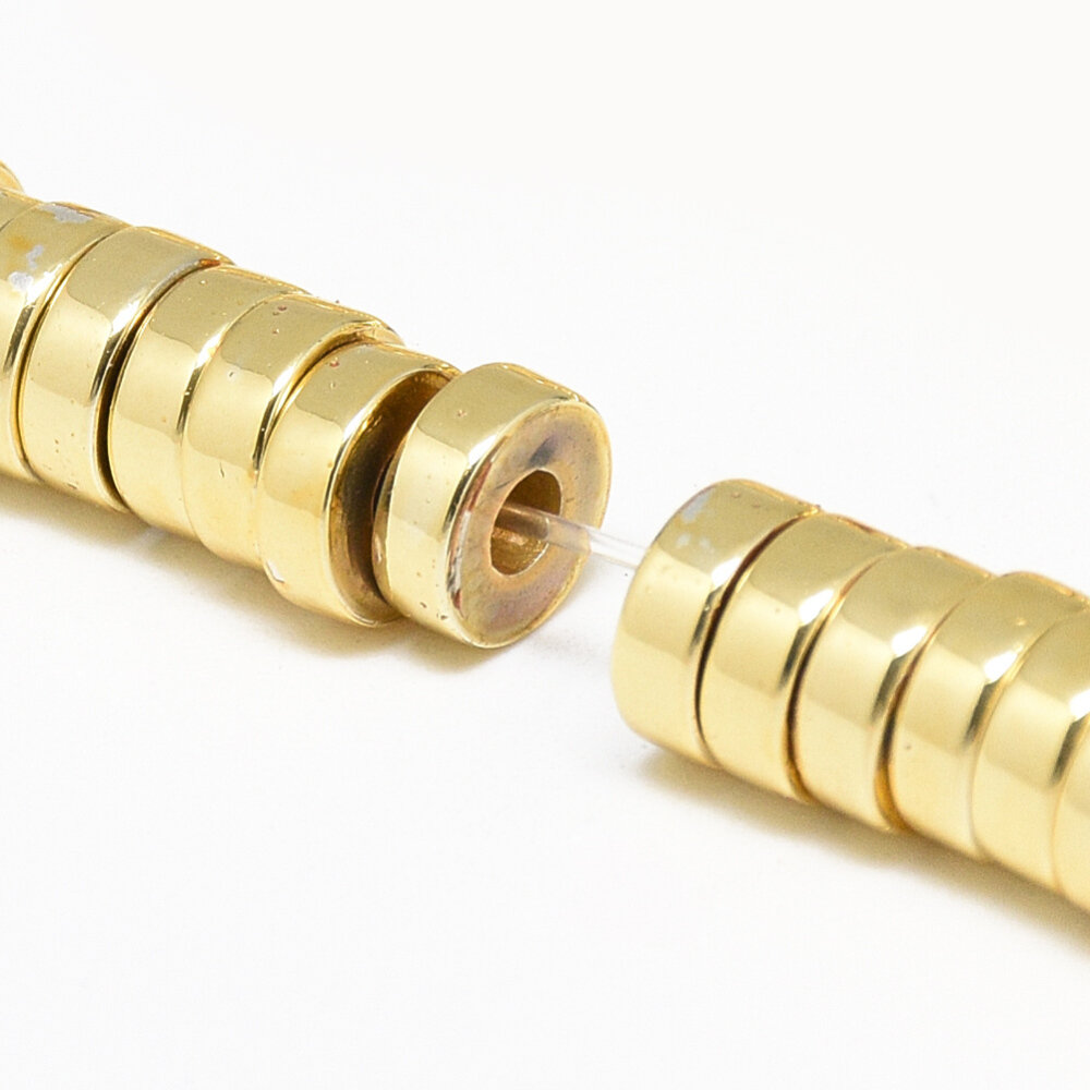 Бусины каменные, гематит, металлизированный (гальванизированный), золотой, 6х2мм, диски, 175 шт, низка