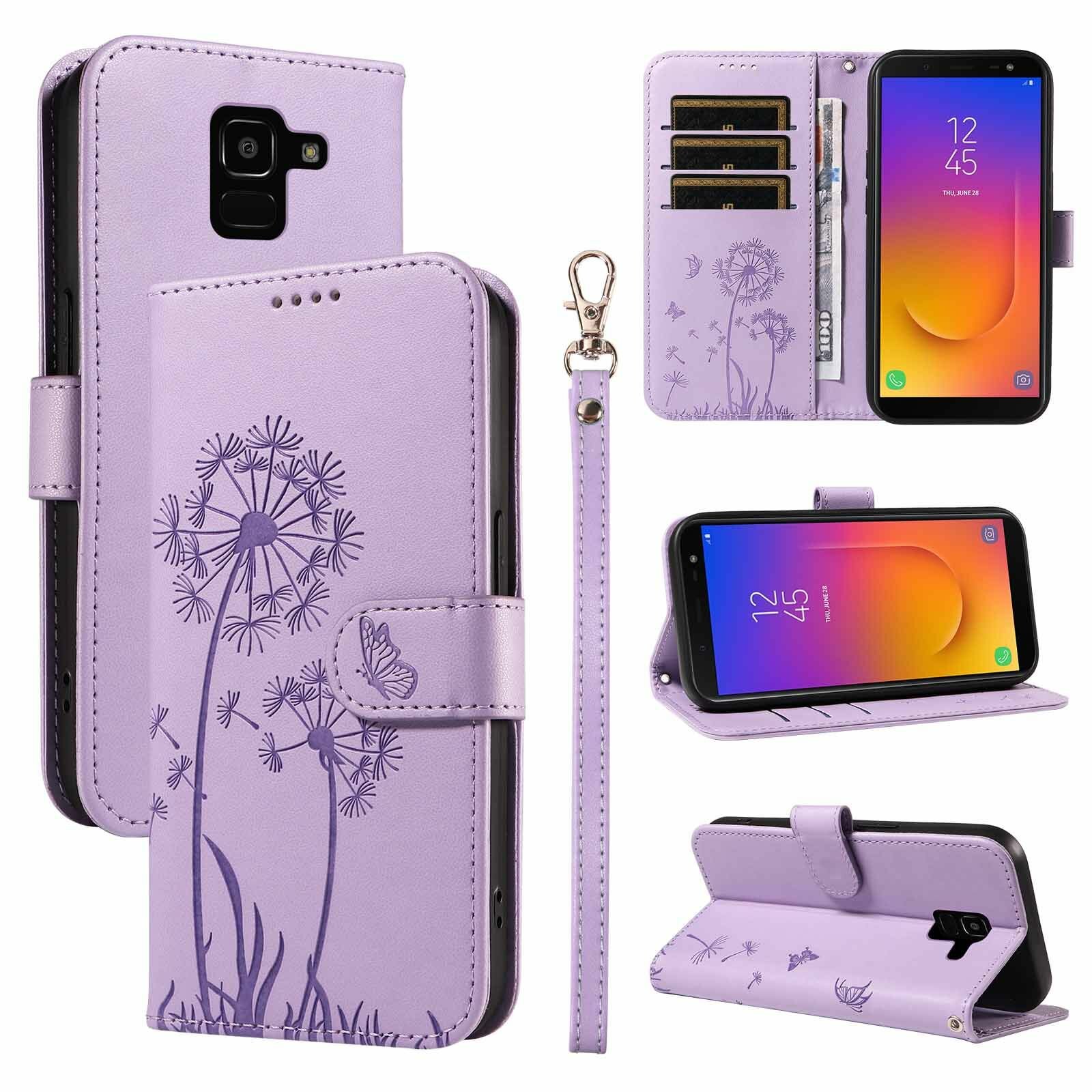 Кожаный чехол-книжка для Samsung Galaxy J6/J6 2018 (Самсунг Галакси Джей 6 2018), матовый кожаный принт, с магнитной застежкой, слотом для карт и ремешком на запястье