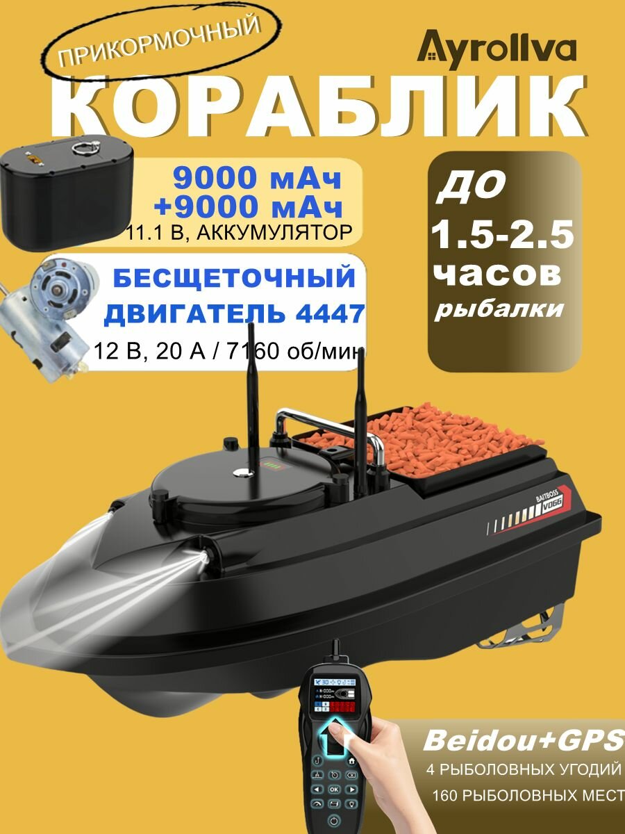 Скоростной прикормочный кораблик 066 GPS, одним версиях ,18000 мач, 20 км/ч , Настройка бесщеточного двигателя