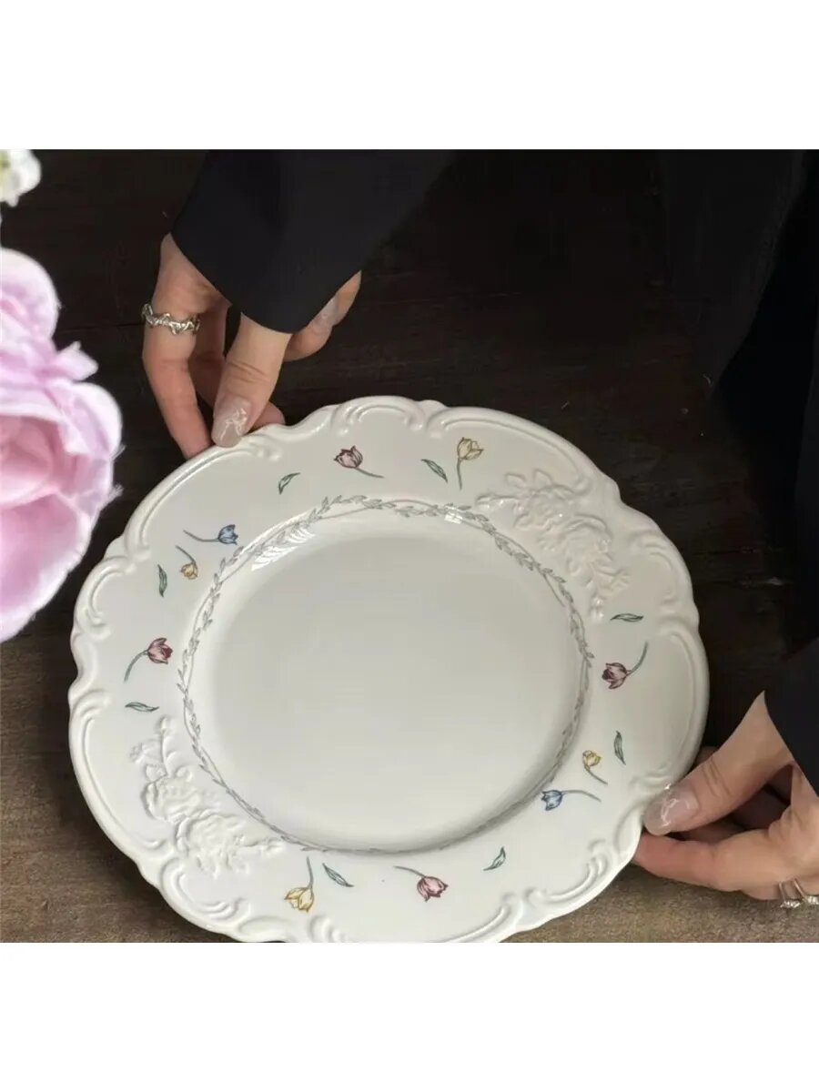 Тарелка с французским кружевом, тарелка для приготовления блюд, набор посуды для дома, керамическая западная посуда, тарелка для пасты, тарелка для салата, высококачественная десертная тарелка