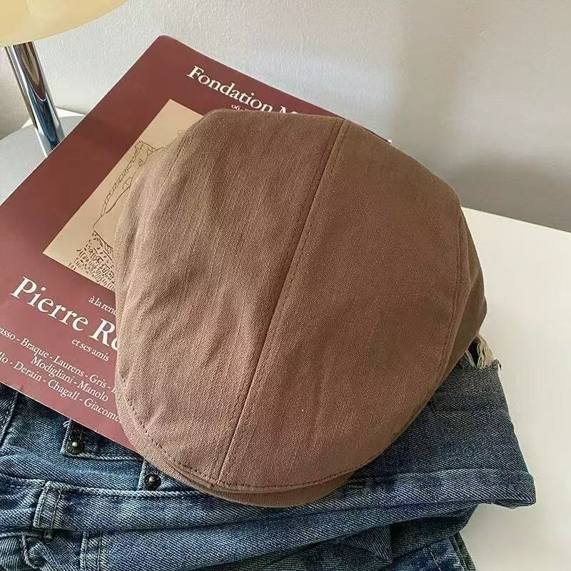 Коричневый замшевый берет Майяра, женский осенне-зимний универсальный ретро-берет с открытой шляпой газетчика, шляпа с большой окружностью головы