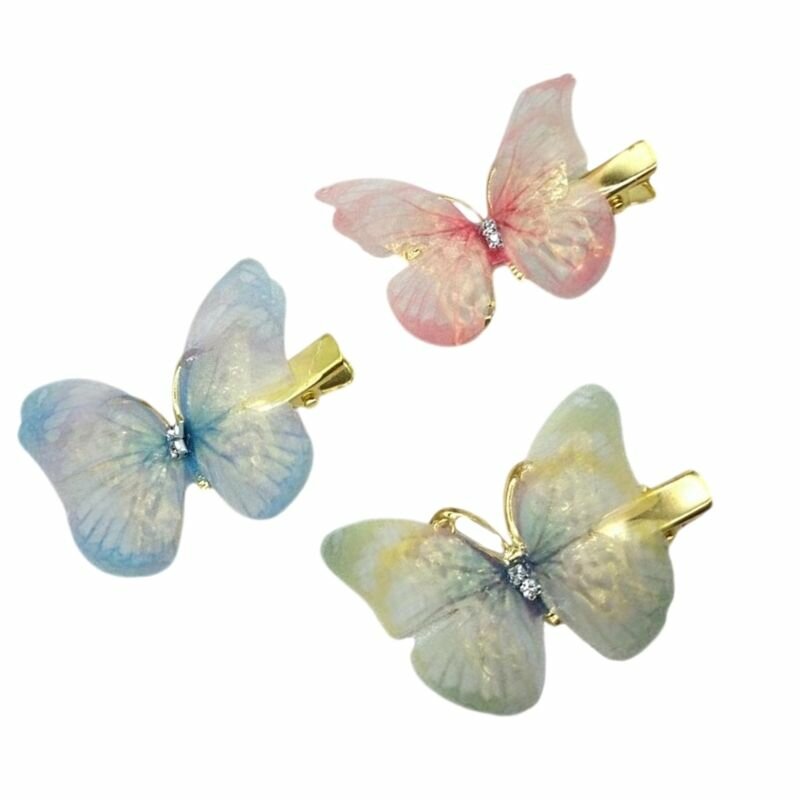 3 заколки-бабочки из тюля нового цвета-случайная доставка