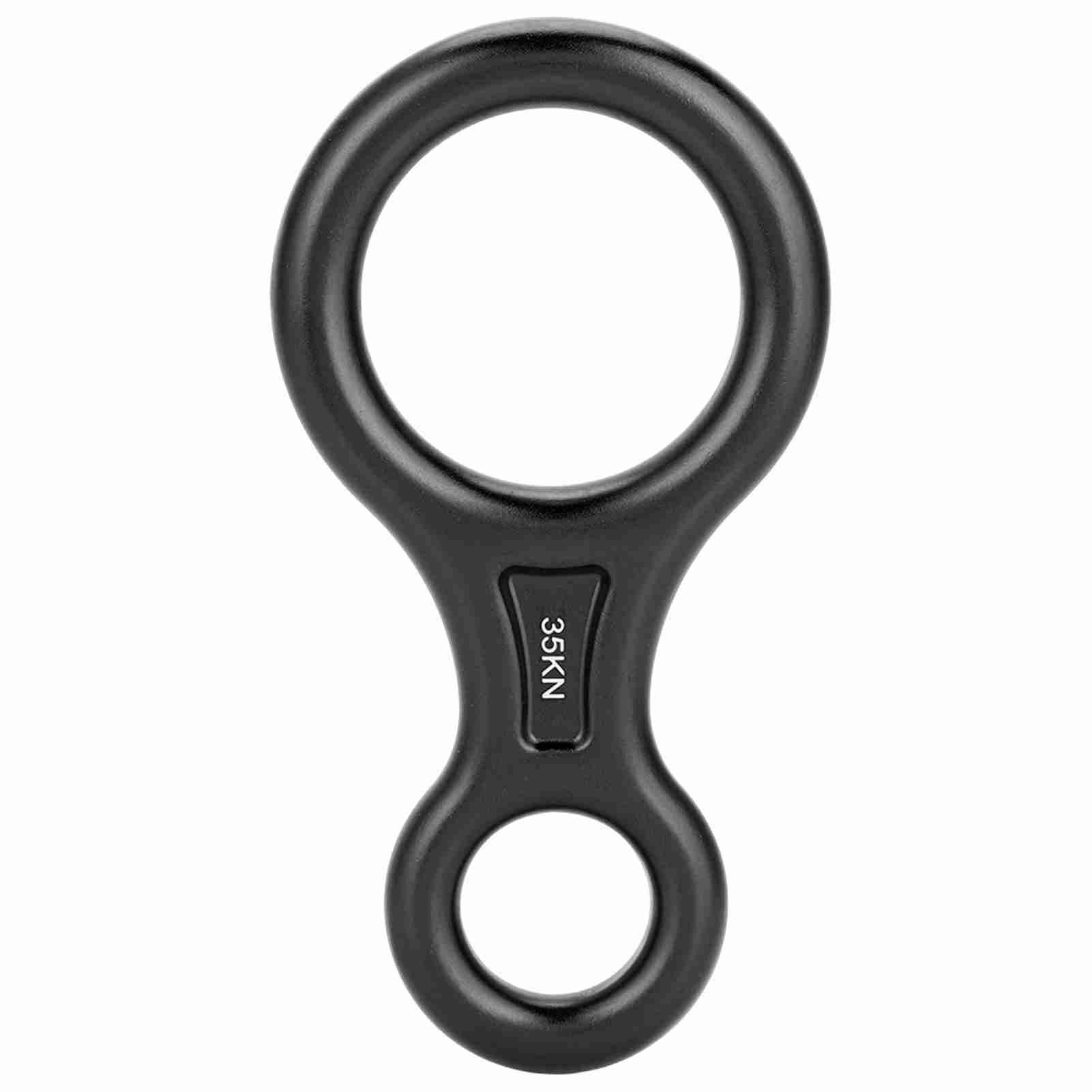 35KN Figure 8 Word Rope Descender Rappel Ring Rock Climbing Rescue Gear (Black)