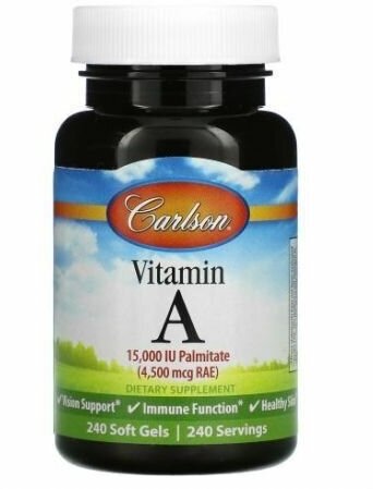 Carlson Labs, Витамин A, 15,000 МЕ (4500 мкг), 240 мягких таблеток