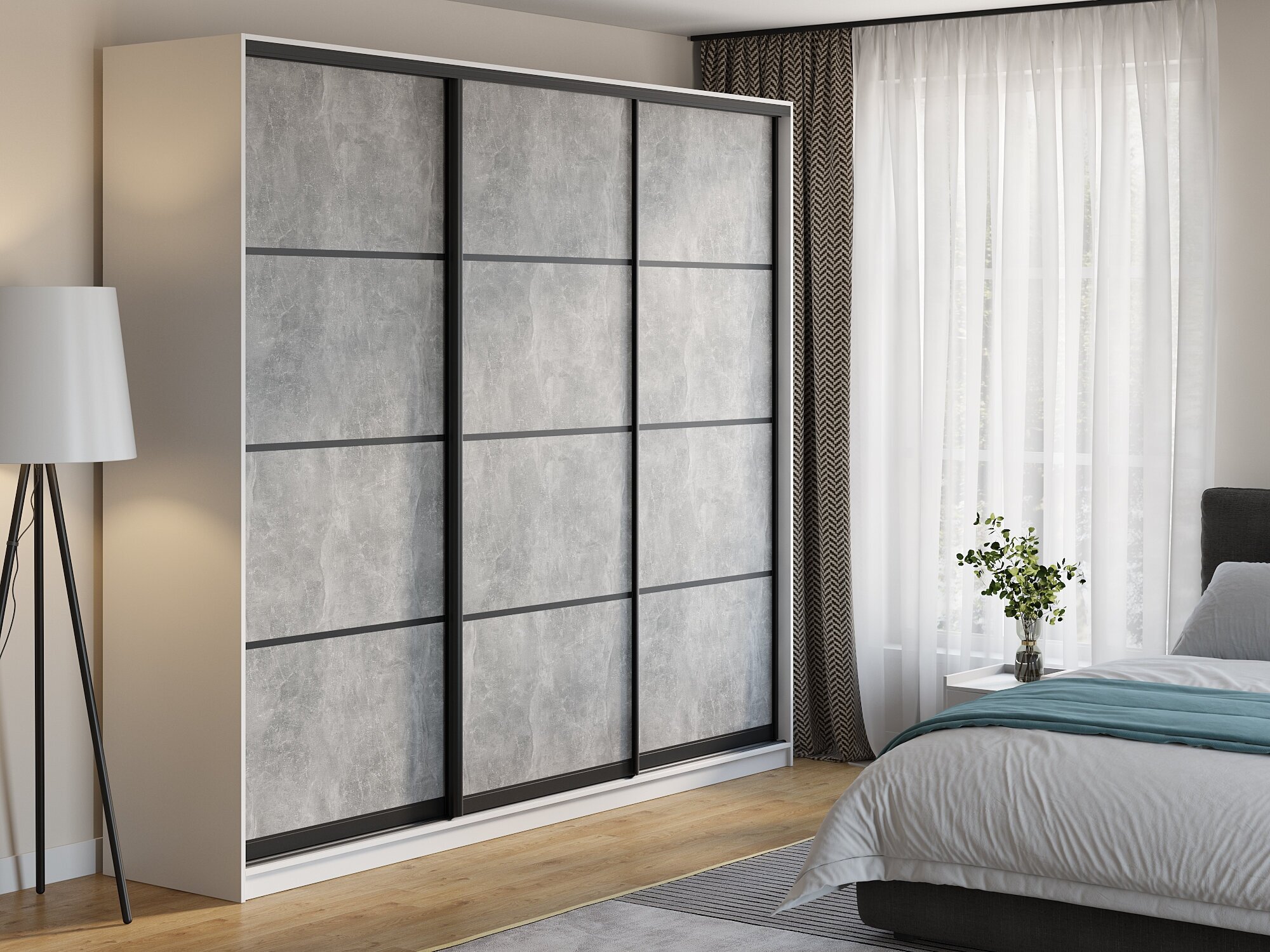 Шкаф купе для одежды Матэрна лофт белый (бетон серый / глухой) 270х65х240 см