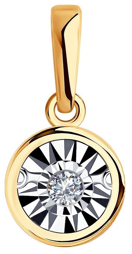 Подвеска, комбинированное золото, 585 проба, бриллиант