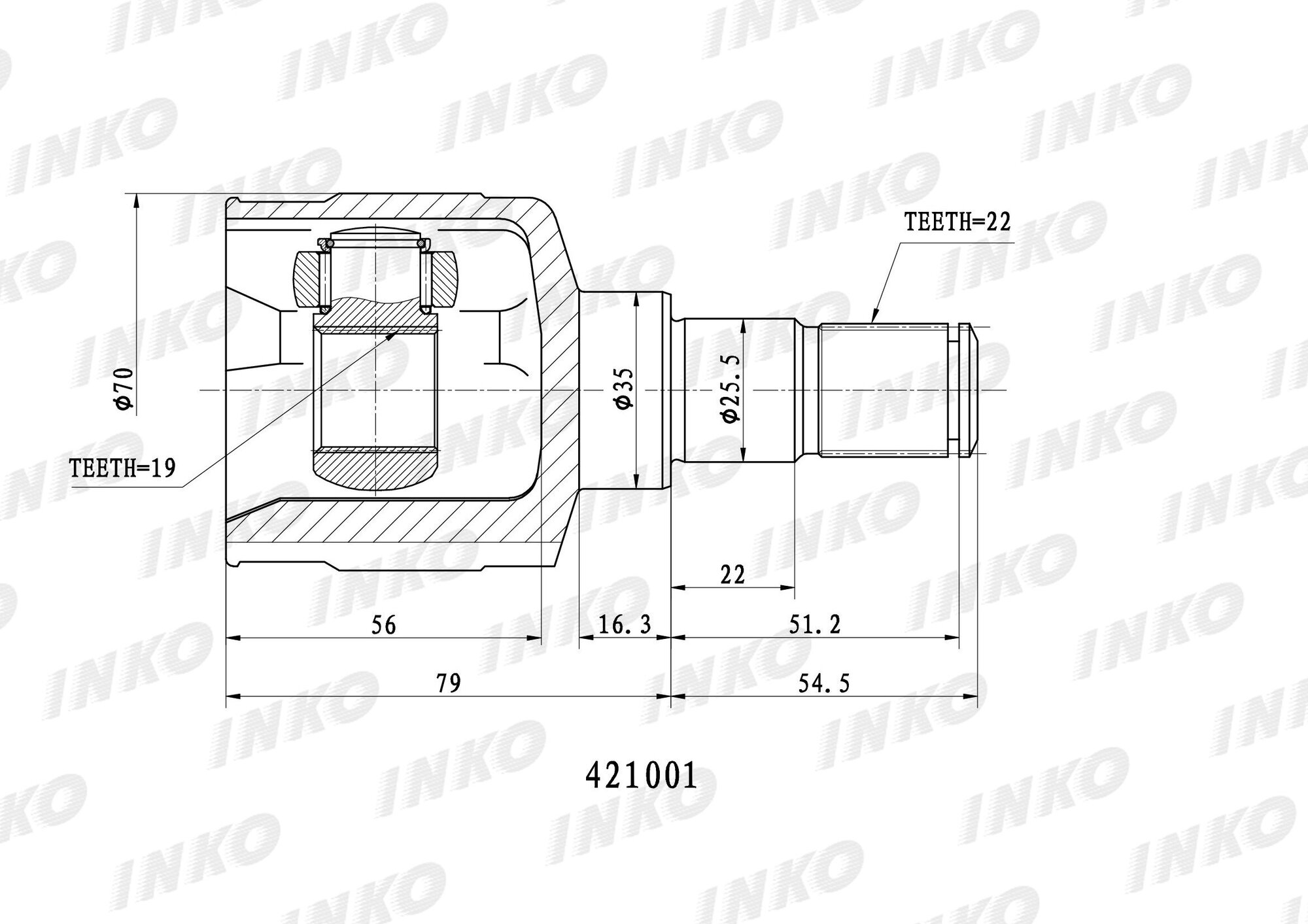 Шрус внутренний22 19 ABS перед лев INKO 421001