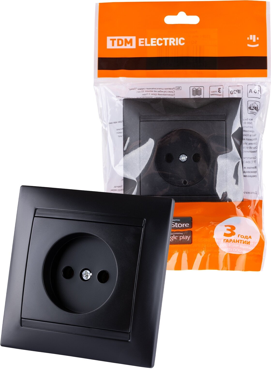 Розетка 2П 10А 250В графит "Лама" TDM