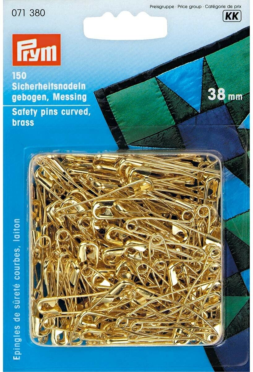 Булавки английские изогнутые, Prym, 38 мм, латунь, золотистые, 150 шт
