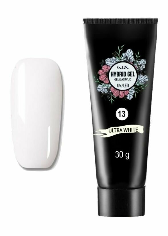 Gellaktik Полигель-Акригель для наращивания HYBRID GEL №13 ULTRA WHITE 30 гр