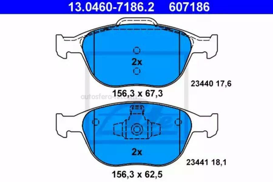 ATE 13046071862 Колодки тормозные дисковые передн, FORD: FIESTA V ST150 01-, FOCUS ST170 98-05, FOCUS универсал ST170 99-05, TOURNEO CONNECT 1.8 16V/1.8 Di/1.8 TDCi/1.8 Turbo Di 02-, TRANSIT