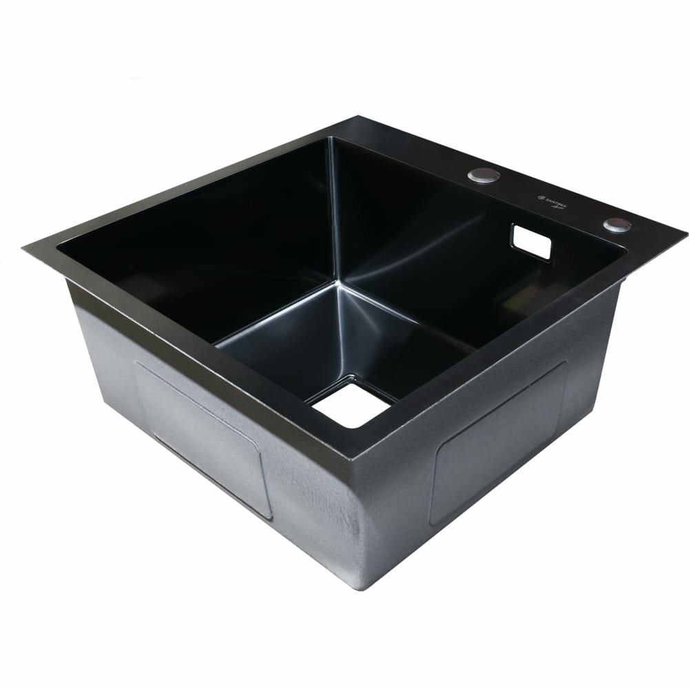 Нержавеющая врезная мойка SANTREK 500x500x220 т 3,0 черная D5050HB (+ сифон квадратный + дозатор + коландер 440x220) AQUA 312399