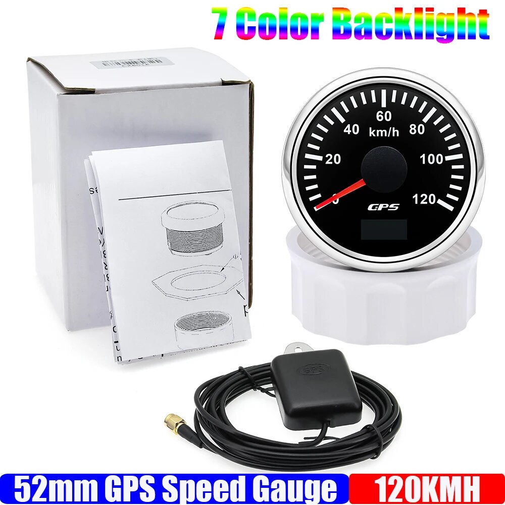 30-120KMH 52 мм GPS-спидометр с антенной 60KMH Измеритель скорости 7-цветная подсветка Одометр для автомобиля, морской лодки, 12V24V Custom 120KMH BS