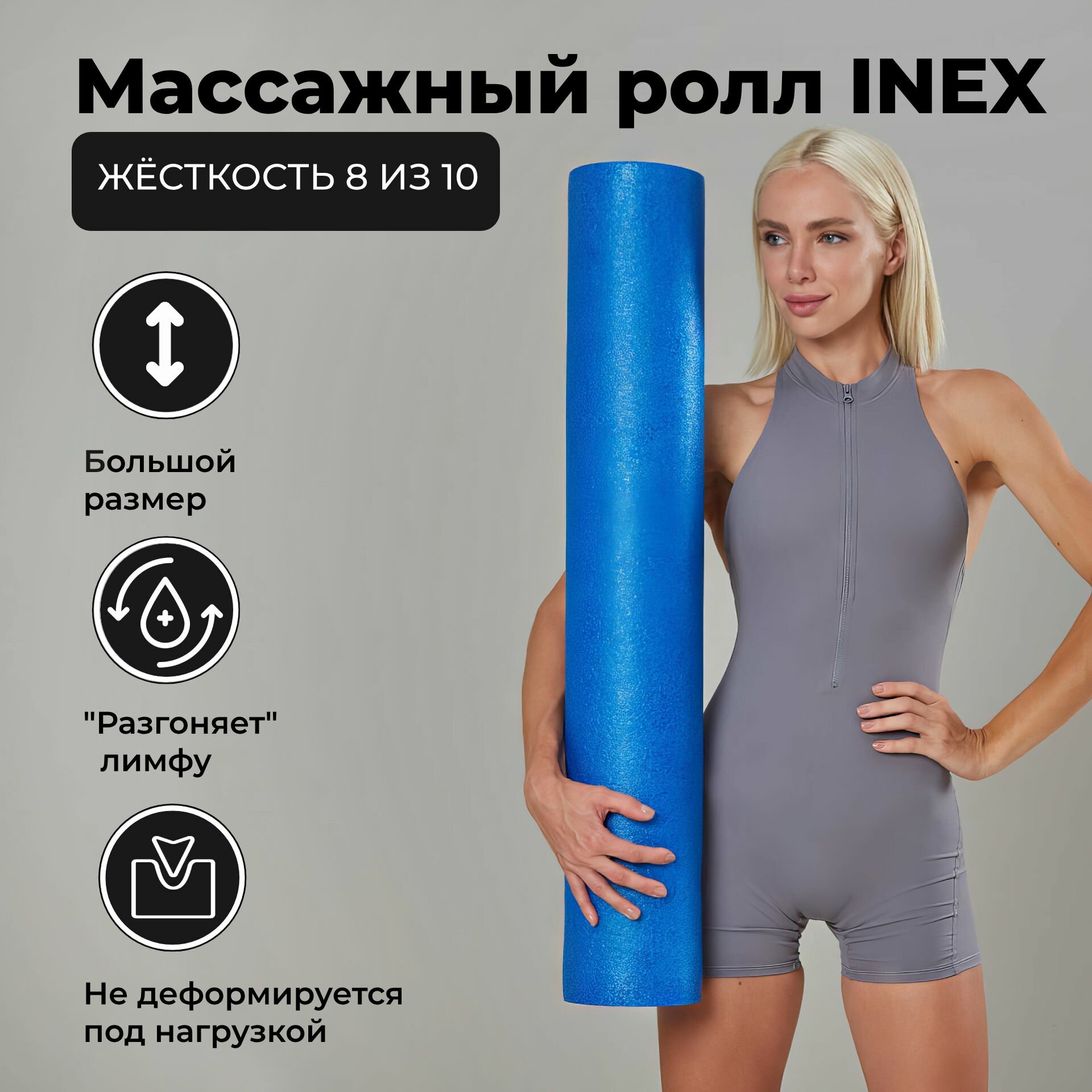Массажный ролик INEX EVA Foam Roller 45х15 см средней жесткости, синий
