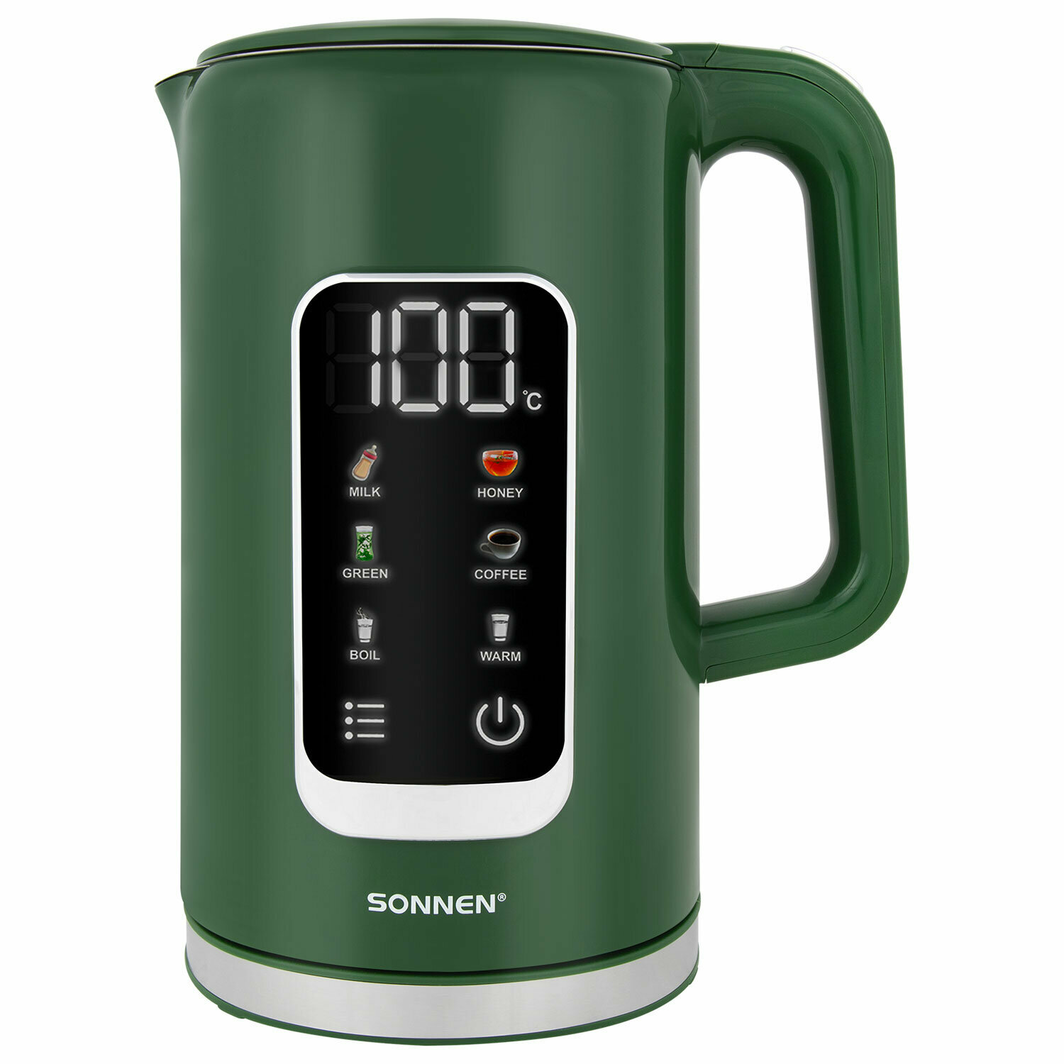 Чайник с терморегулятором и дисплеем, двойные стенки, SONNEN KT-8723EG, 1,7 л, 2200 Вт, изумрудный, 454689