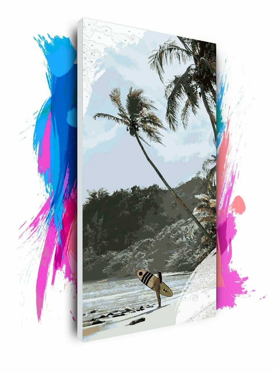 Картина по номерам на холсте Серфинг под пальмами, 30 х 60 см
