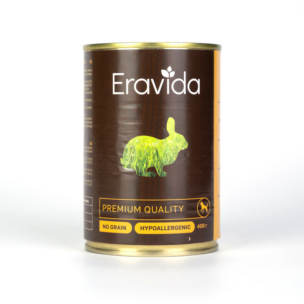 Eravida влажный корм для взрослых собак с кусочками кролика, в консервах - 400 г х 6 шт